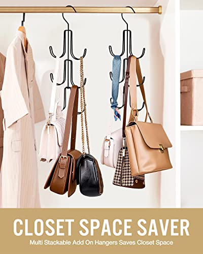 2Pack Purse Hanger Organizer for Closet Handbag Silver Metal Holder, Hanging Closet Organization Storage Scarves, Men's Ties, Women's Shawls, Backpacks, Belts, Accessories, Clothes (Black)