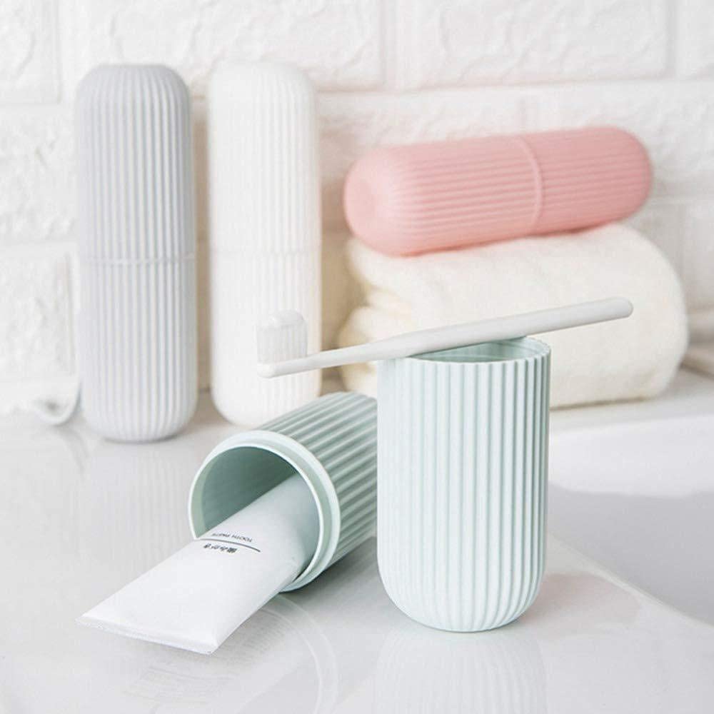 KBS Toothbrush Holder Case Cover 2 Pack Capsule Shape Container Travel Camping Business Trip Bathroom (Pink - Blue) Plastic