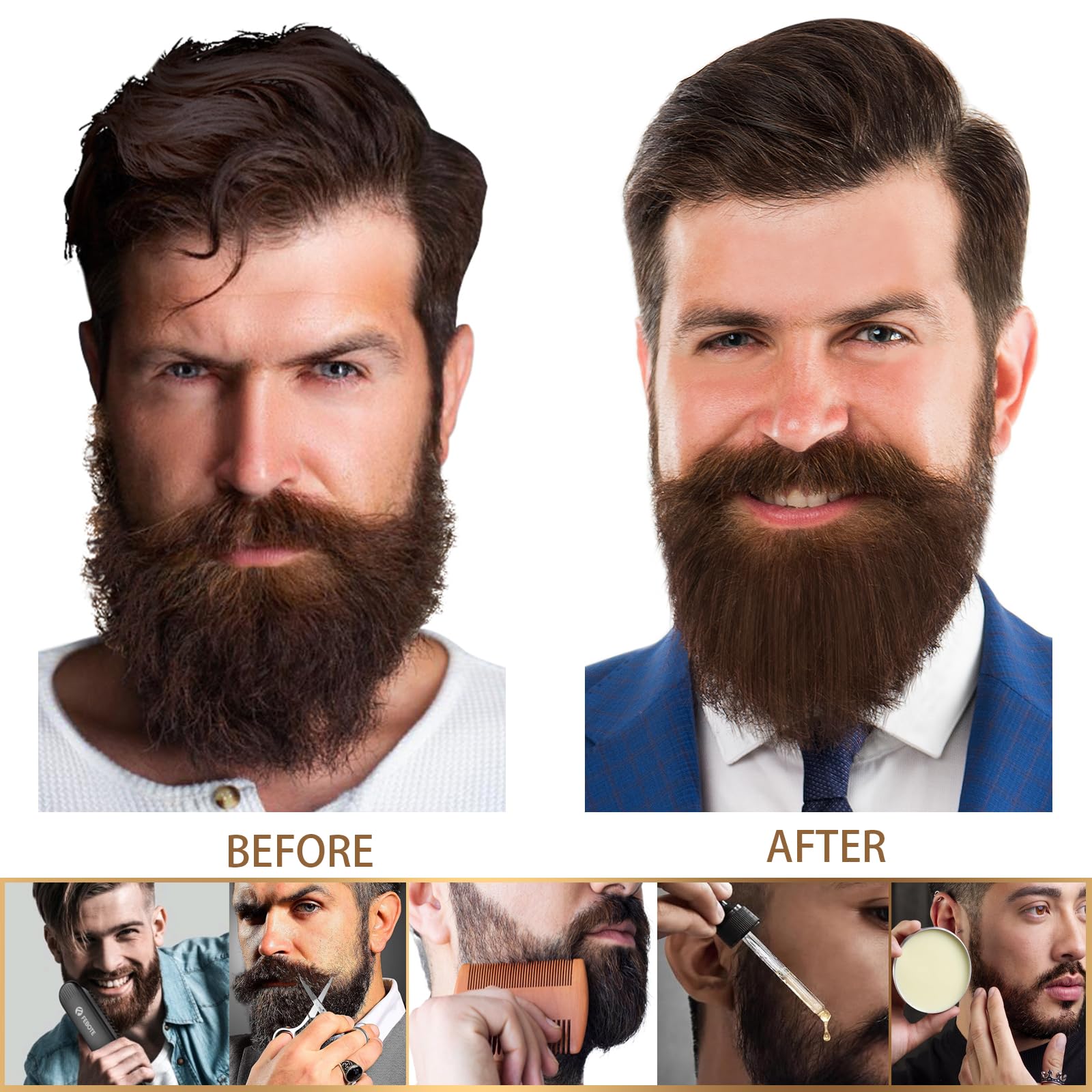 Beard Straightener Kit w/Beard Straightener, Beard Balm, Beard Growth Oil, Beard Styling Comb & Scissors, Upgraded 5-in-1 Beard Straightening, Unique Stocking Stuffer Gifts for Friend, Father & Him