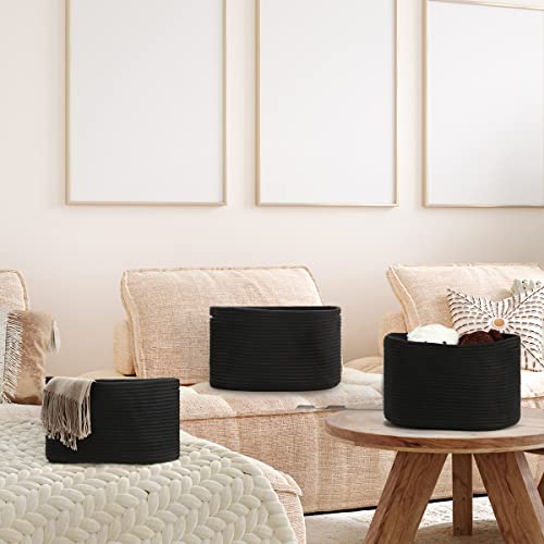 CASAVIDA Woven Baskets for Storage Set of 3, Cotton Rope Basket Storage Baskets for Organizing with Handles, Closet Soft Storage Baskets for Shelf Nursery Baby Laundry Bedroom Living Room