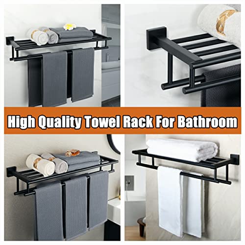 Alise Towel Rack for Bathroom and Lavatory,Wall Mount Tower Holder Towel Hanger with Double Towel Bars,SUS 304 Stainless Steel Tower Shelf,GZ8000-B(Matte Black,24-Inch)