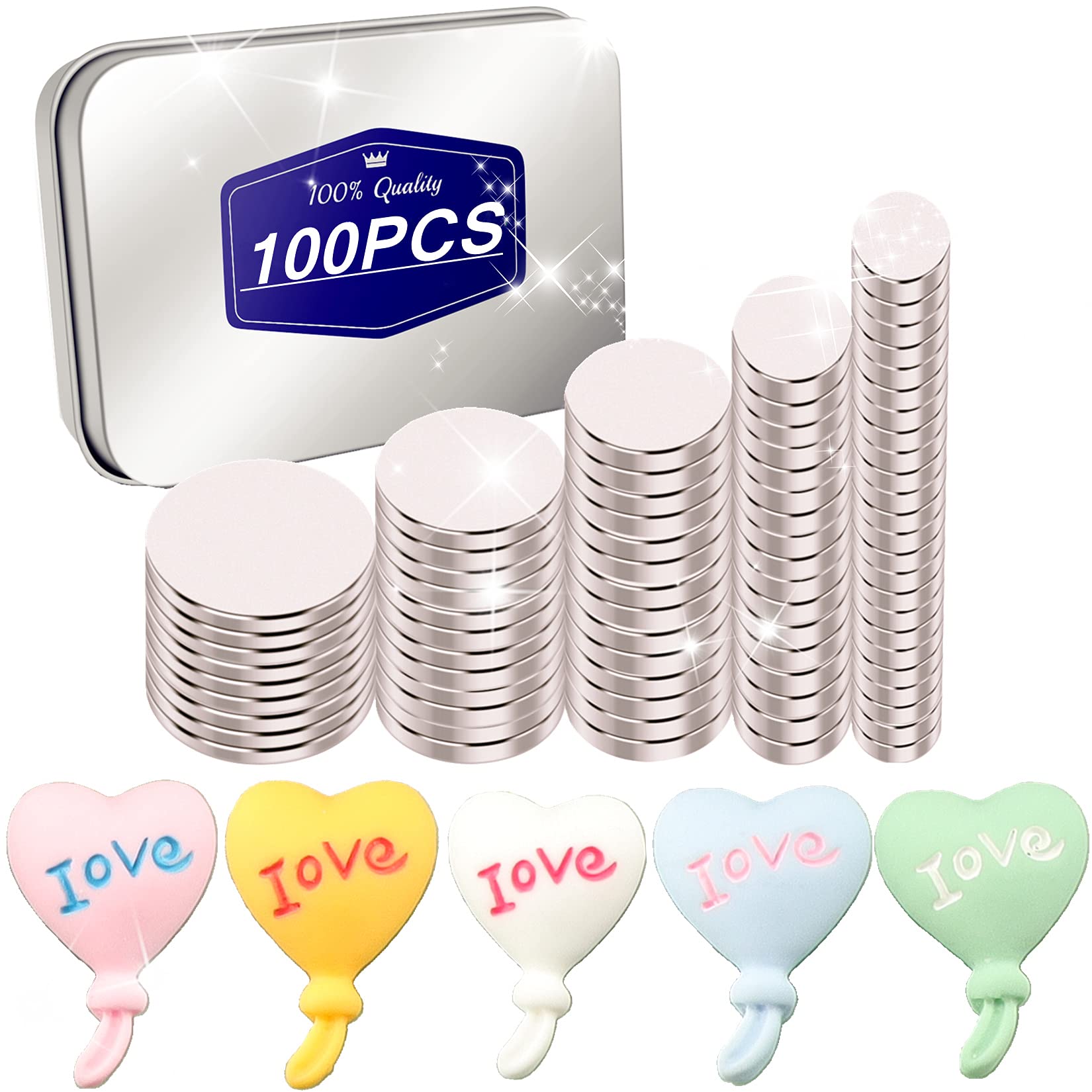 100PCS Small Round Magnets,Rare Earth Neodymium Magnets,Permanent,Fridge,DIY,Scientific,Craft and Office Magnets 5-Size(6x3,8x3,10x3,12x3,15x3)