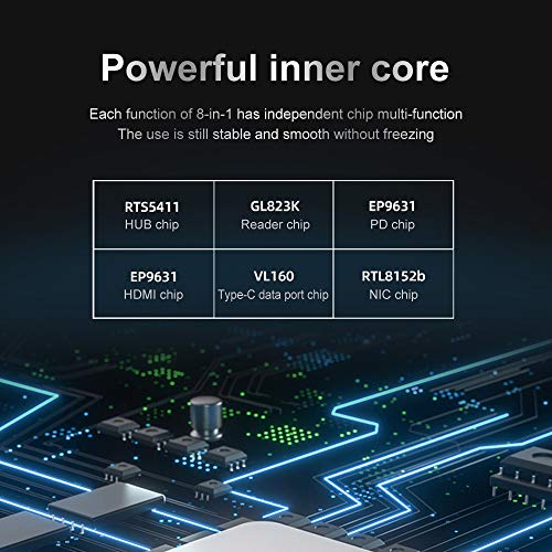 Baile USB C Hub Type c Hub Adapter, 8 in 1 with Ethernet, 4K HDMI,USB 3.02, 87W PD, USB-C Data Port and SD/TF Docking Station Compatible with MacBook and Other USB-C Laptops