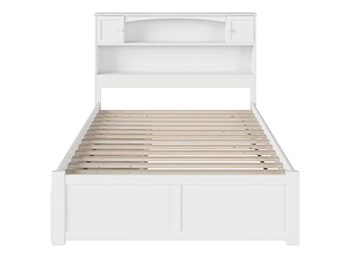 AFI Newport Full Platform Bed with Flat Panel Footboard and Turbo Charger with Urban Bed Drawers in White