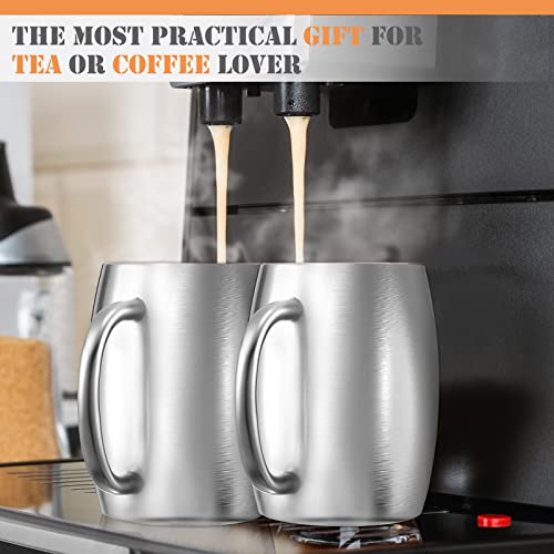 14 oz Insulated Stainless Steel Coffee Mug Spillproof with Lid Double Wall Travel Coffee Mug with Handle Shatterproof Metal Coffee Cups for Camping Outdoor Hot Tea Beer Cold Drink (Silver, 6 Pack)