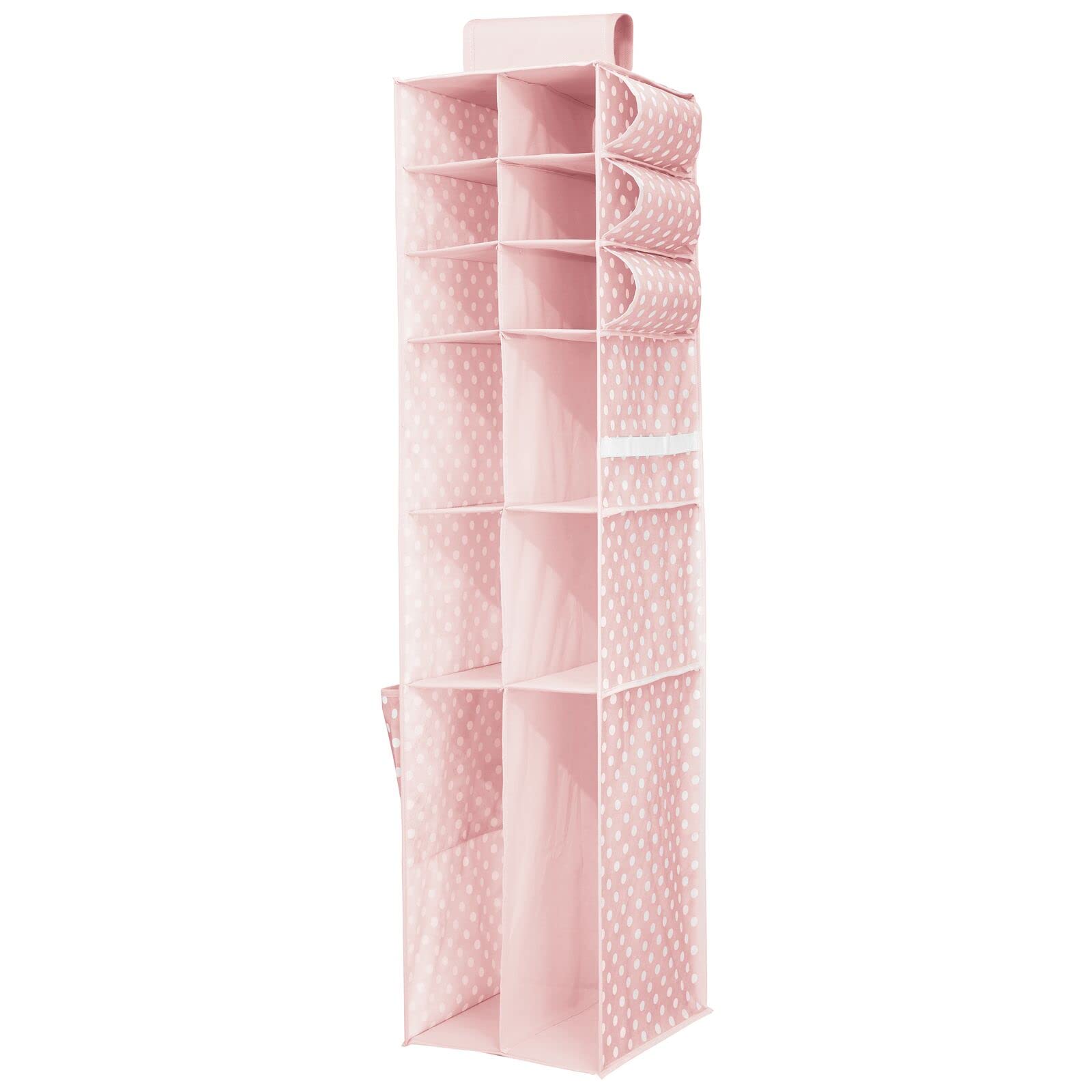 mDesign Long Soft Fabric Over Closet Rod Hanging Storage Organizer with 12 Divided Shelves, Side Pockets for Child/Kids Room or Nursery, Store Diapers, Wipes, Lotions, Toys - 2 Pack - Pink/White