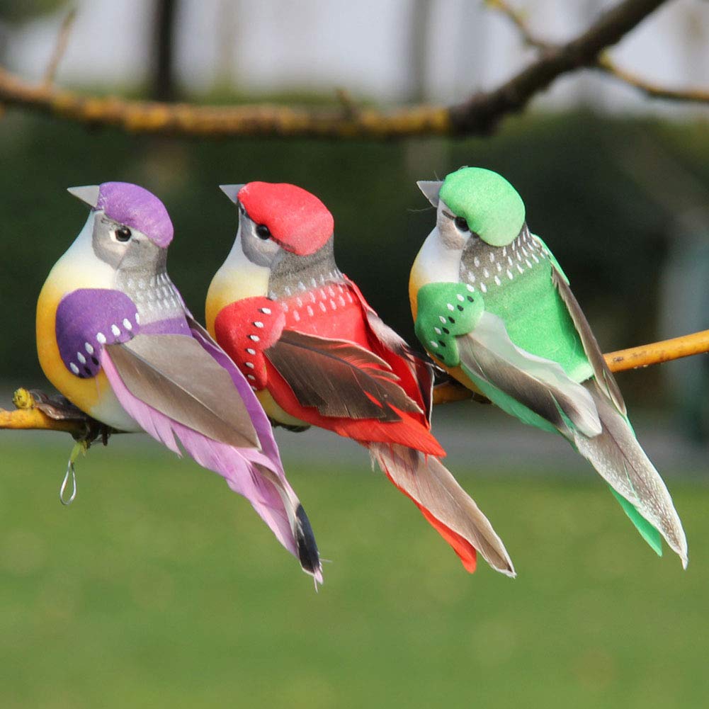 12 PCS Artificial Sparrow Simulation Foam Bird Feather Ornaments DIY Craft, Mini Cute Birds Ornaments for Wedding,Party, Home Decor, Garden.