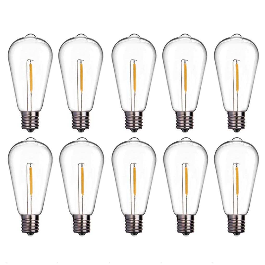 10 Pack Edison LED Light Bulbs, 0.6 watt E17 Screw Base Replacement Bulbs, LED Shatterproof Bulbs ST40 Clear Plastic Light Bulbs for Christmas Outdoor Patio ST40 String Lights, Warm White