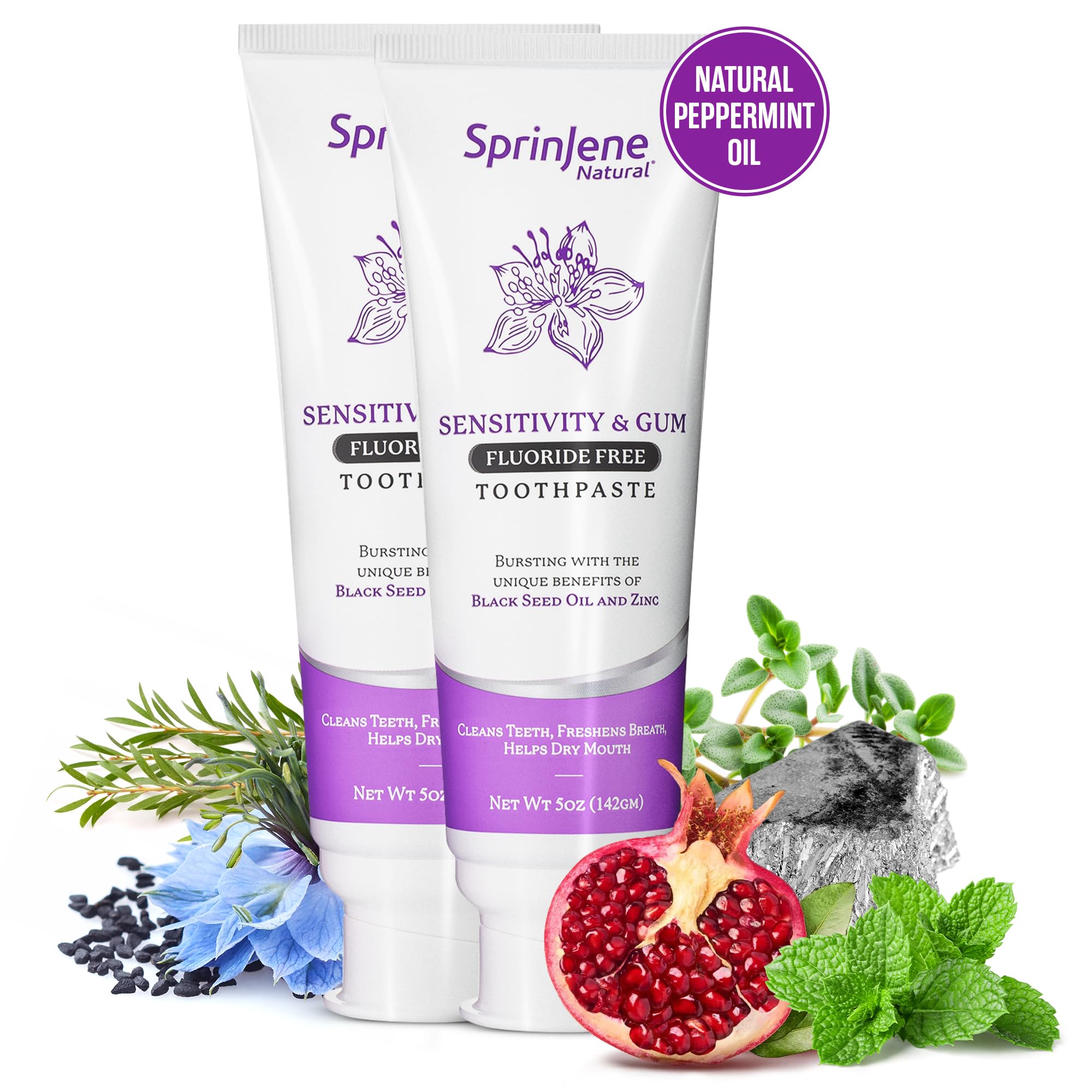 SprinJene Natural Sensitivity & Gum, Fluoride Toothpaste for Sensitive Teeth | Natural Toothpaste for Cavity Protection | 2 Pack