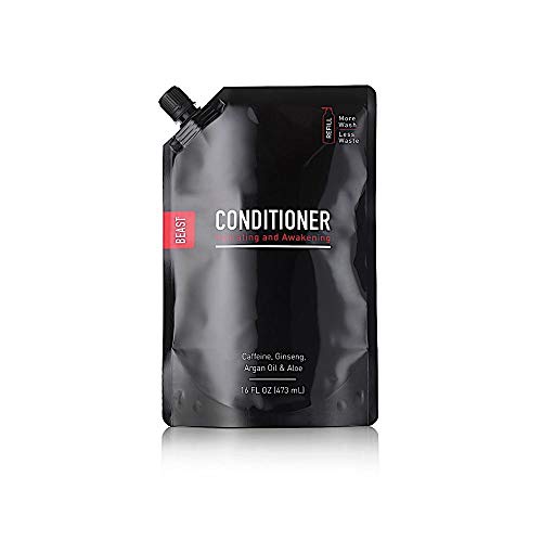 Beast Caffeine Conditioner Refill Pouch, 16oz - Hydrating & Awakening with Ginseng, Argan Oil, Vitamin B, Green Tea, Eucalyptus Pomegranate Oils, Aloe (16 oz)