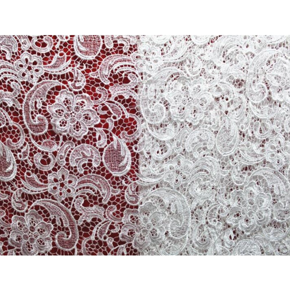 36" Floral Lace Embroidery Guipure Fabric Wedding Bridal Dress Clothing (White)