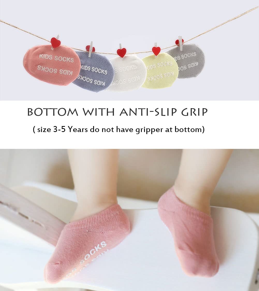 CHUNG Baby Grip Socks Boys Girls Toddler No Show Cotton Anti Slip Non Skid Invisable Summer Thin Low Cut,10 Pack, Solid Color,M