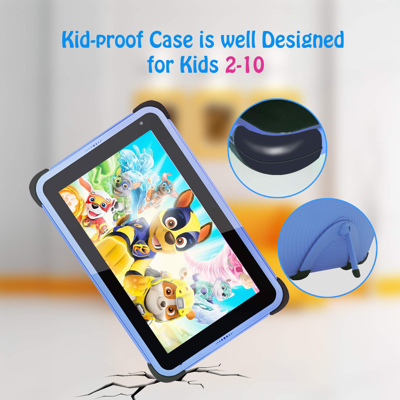CWOWDEFU Kids Tablet 7 Inch,Android WiFi Tablet for Children,IPS HD Screen,2GB RAM 32GB ROM TF Up to 128GB,2MP+5MP,Parental Control,Kid-Proof Case with Stand,Blue