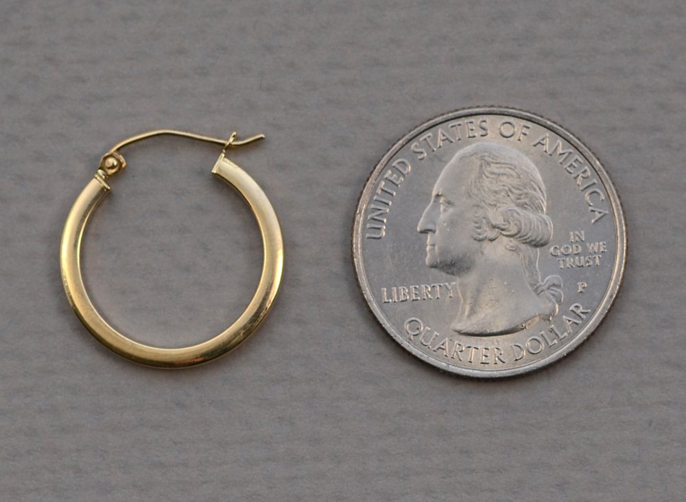 14k Yellow Gold Square-Tubed Hoop Earrings (2mm Thick), (20mm)