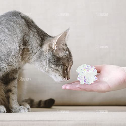 AUEAR, 20 Pack Dye Free Crinkle Balls 2" Mylar Crinkle Balls Sounds Shiny Kitty Glitter Balls for Cats