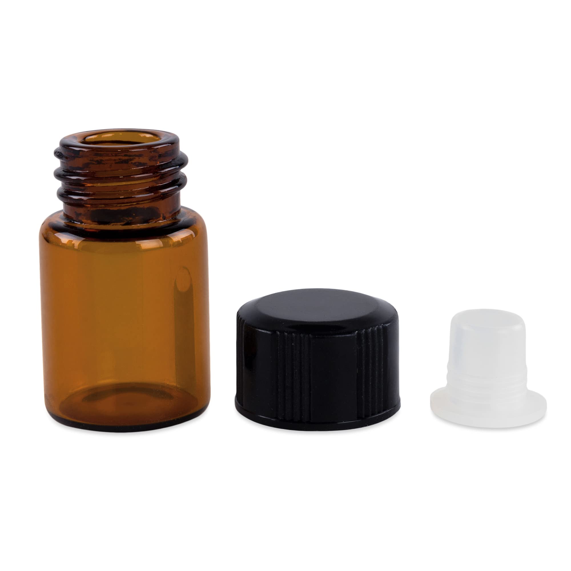 2ml Mini Amber Glass Bottles with Orifice Reducer and Cap for Essential Oils, Chemistry Lab Chemicals, Colognes & Perfumes (12 Pack)