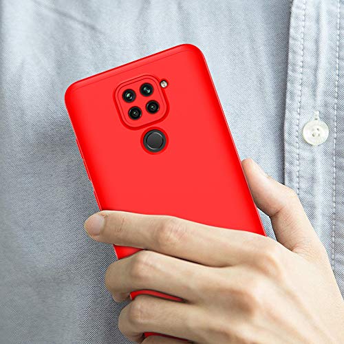 Asdsinfor Compatible with Xiaomi Redmi Note 9 Case 3 in 1 360 Degree Full Body Case Premium Slim Hard PC Plastic Anti-Scratch Bumper Compatible with Xiaomi Redmi 10X 4G 3 in 1 Red AD