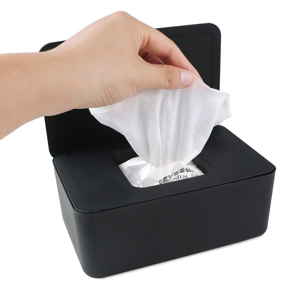CZWESTC Diaper Wipes Dispenser, Baby Wipe Holder Case, Wipe Container with Sealing Lid Design, Keeps Diaper Wipes Fresh (Black)