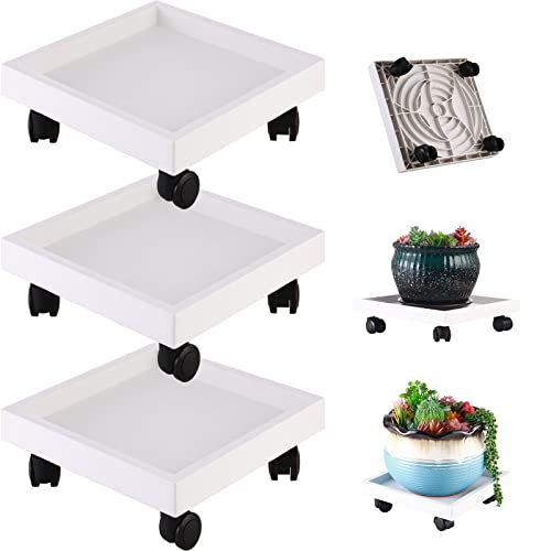 3 Pack Square Plant Caddy with Wheels Rolling Plant Stand with Wheels 12 Inch Plant Dolly Heavy Duty Large Potted Plant Mover with Casters for Indoor and Outdoor, White