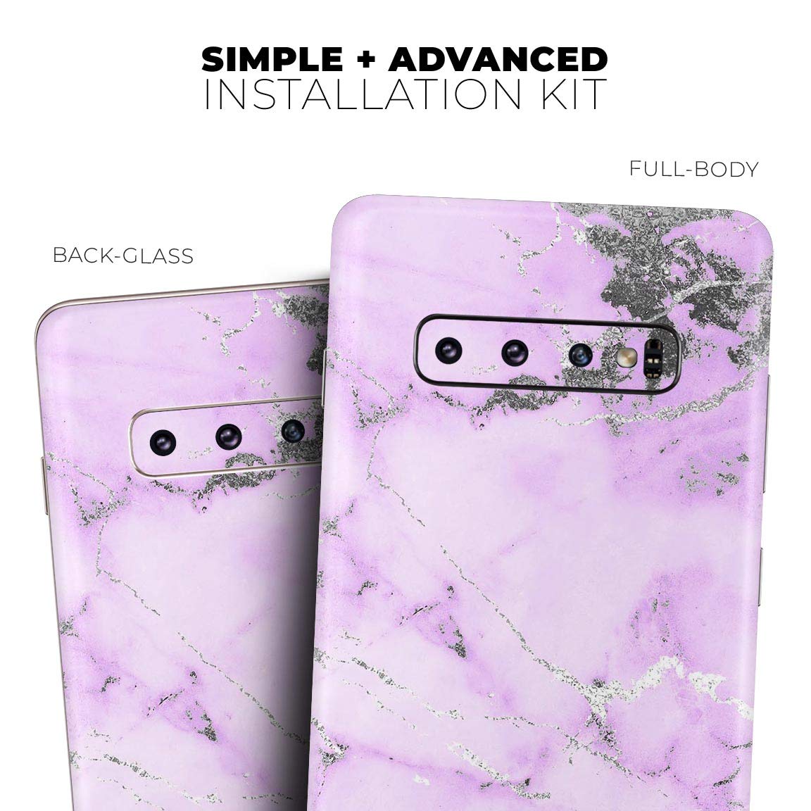 DesignSkinz Purple Marble & Digital Silver Foil V4 Protective Vinyl Decal Wrap Skin Cover Compatible with The Samsung Galaxy S20 (Screen Trim & Back Glass Skin)
