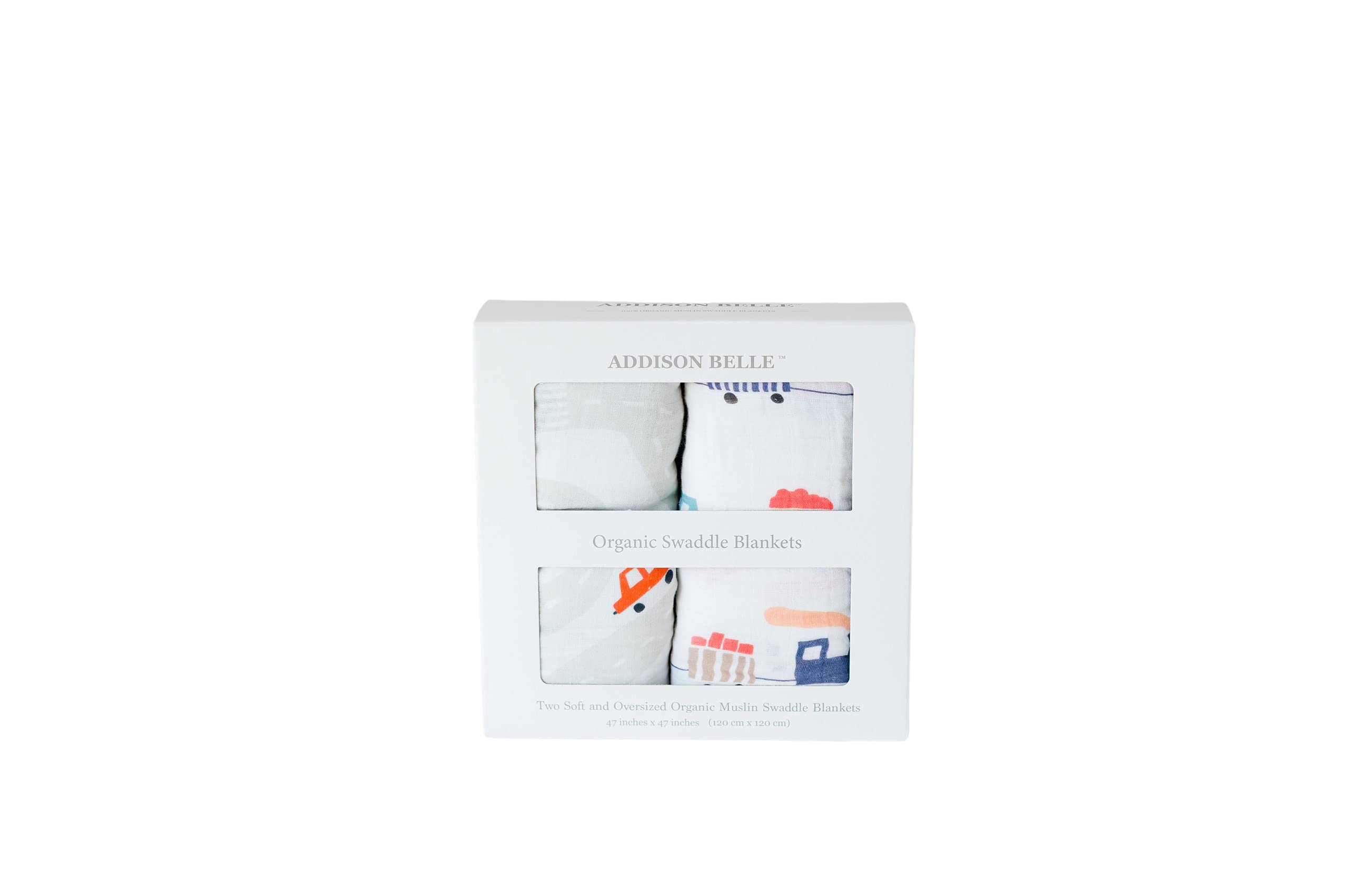 ADDISON BELLE – 2 Pack Swaddle Blanket – 100% Muslin Cotton Newborn Swaddle for Baby Boy/Girl – Soft Lightweight Baby Wrap + Receiving Blanket – Unisex – 47” x 47” (Cars+Trains)