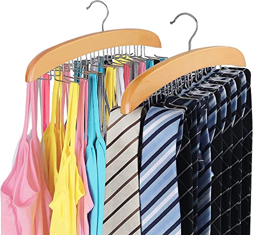 3 Pack Tank Top Hanger with Premium Wood,24 Large Capacity Foldable Metal Hooks,Space Saving,360° Rotating,Closet Organizer for Tank Tops/Bras/Scarfs/Ties/Belts/Camisole/Bathing Suits/Stockings