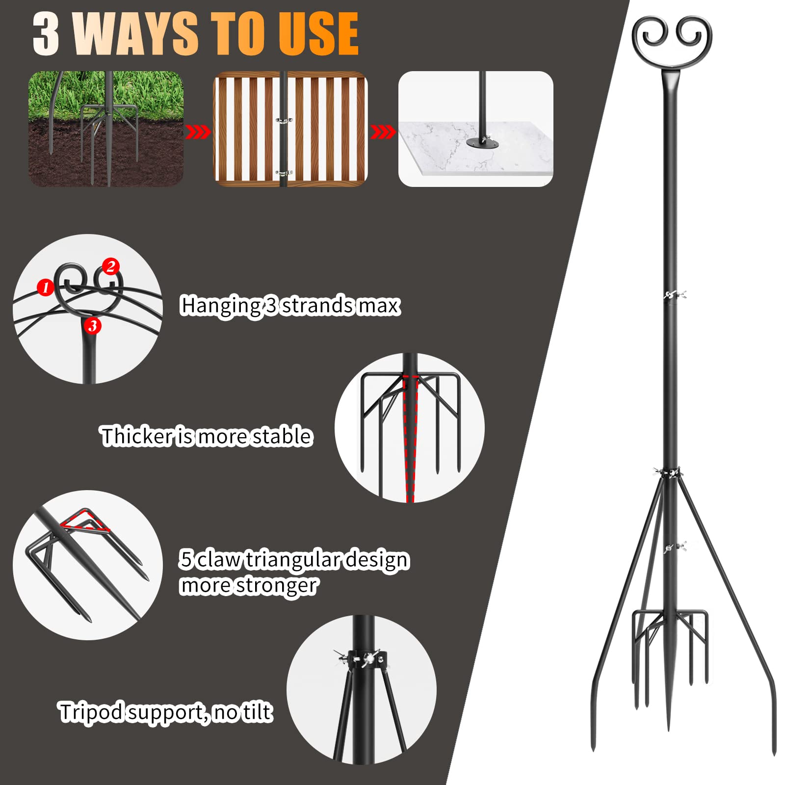 2022 Upgraded String Light Poles for Outdoor (2x10 FT) Heavy Duty Outside Light Poles Sturdy Steel Pole Stand Hooks to Hang Lights for Garden Backyard Patio Wedding Party Deck Birthday Decorations