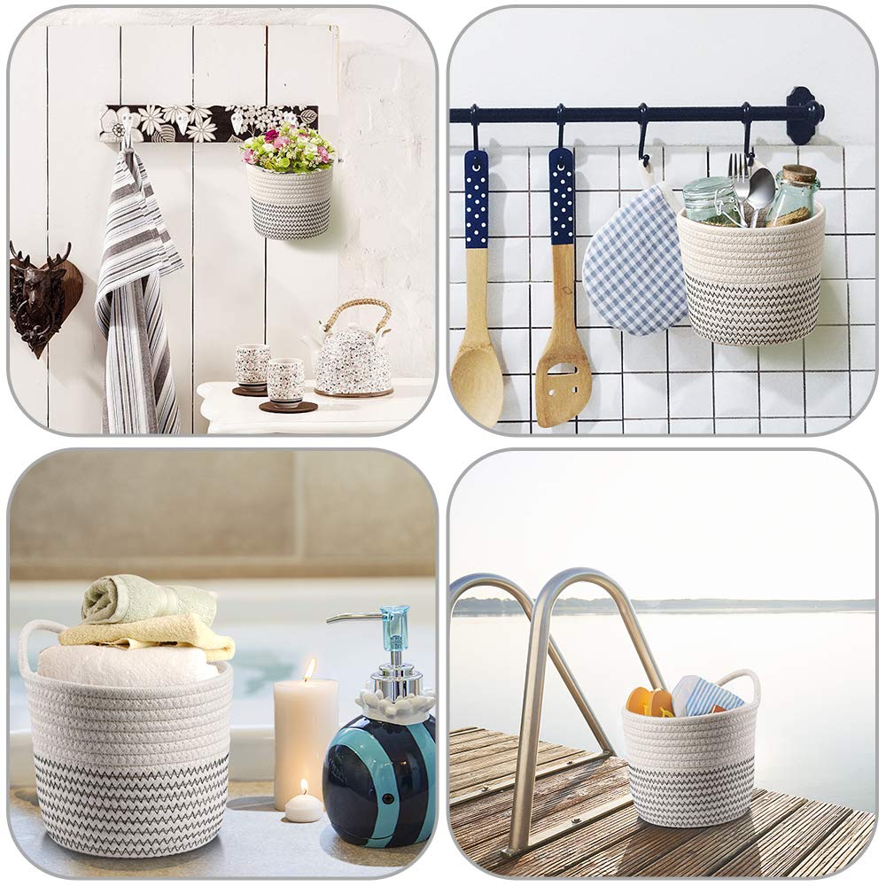 2pack Hanging Basket,100% Natural Cotton,With Free Hooks, Baby Nursery and Home Décor Cotton basket
