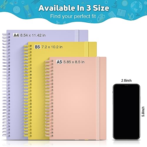 3 Pack Spiral Notebook 8.5" x 11", 1 Subject Notebook College Ruled with Pockets, Large Lined Spiral Journal Notebook, 480 Perforated Pages 100gsm Thick Paper,Cute Notebook for Office School Supplies