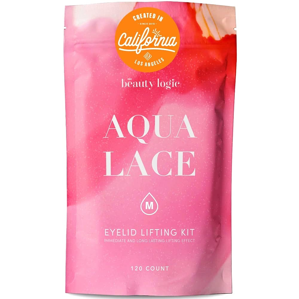 Beauty Logic Aqua Lace Eyelid Lifting Kit, 120 Invisible Lifter Tape Strips, Instant Natural Self Adhesive Upper Eye Lid Lift Double Stickers for Hooded Droopy Puffy Uneven Eyes (Medium)
