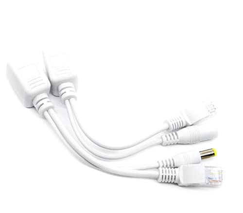BeElion 5-Pair/10pcs White Passive PoE Injector and Splitter Kits with 5.5x2.1mm DC Connector RJ45 Power Over Ethernet for CCTV Surveillance Camera System