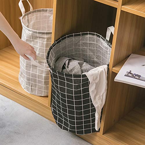 17 Inches Large Clothing Storage Bucket, Canvas Fabric Collapsible Organizer Basket for Laundry Hamper,Toy Bins,Gift Baskets, Bedroom, Clothes,Baby Nursery (Black)