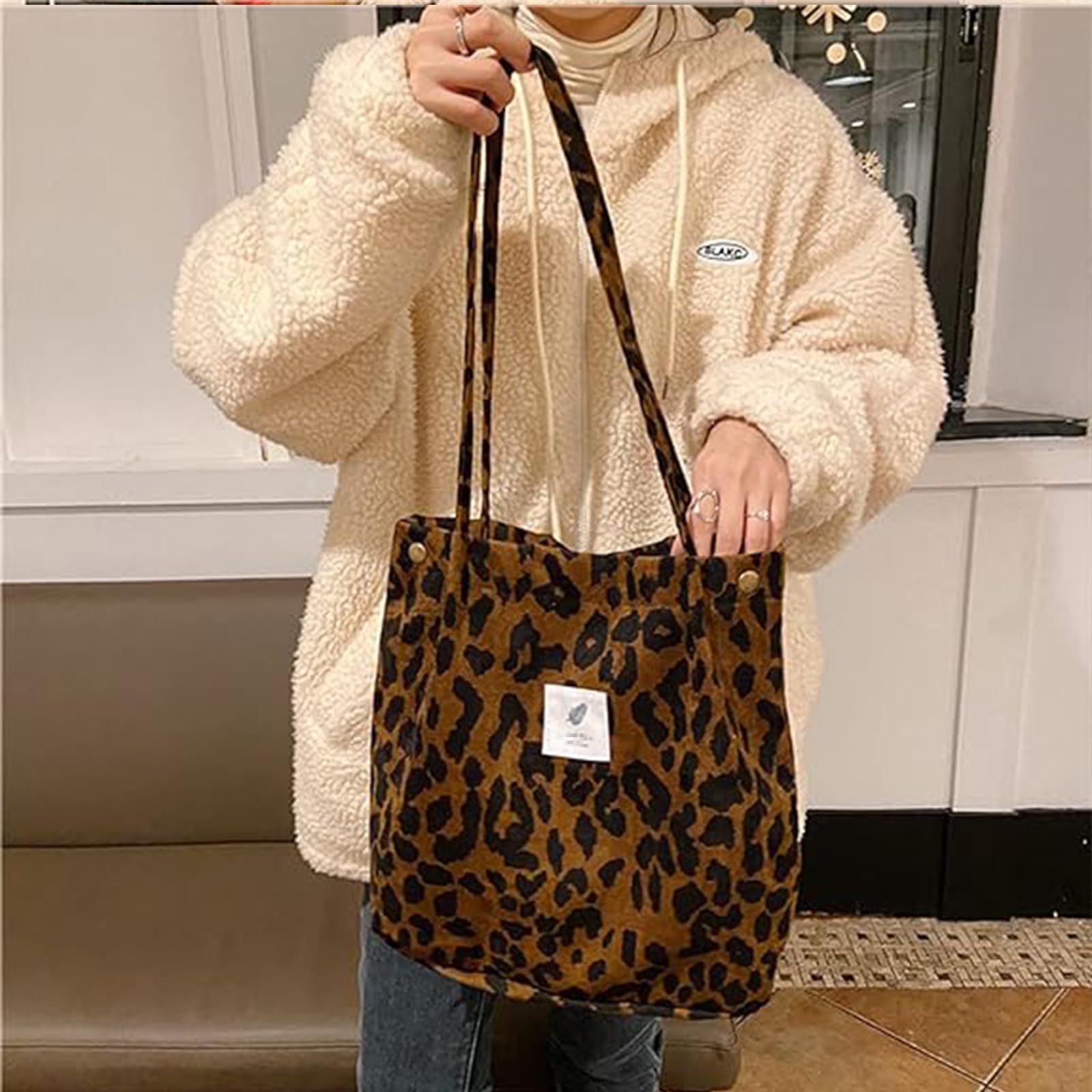 AioTio Women Handbag Shoulder Bag Women Handbag Large Fabric Bag Shopping Bag(leopard)