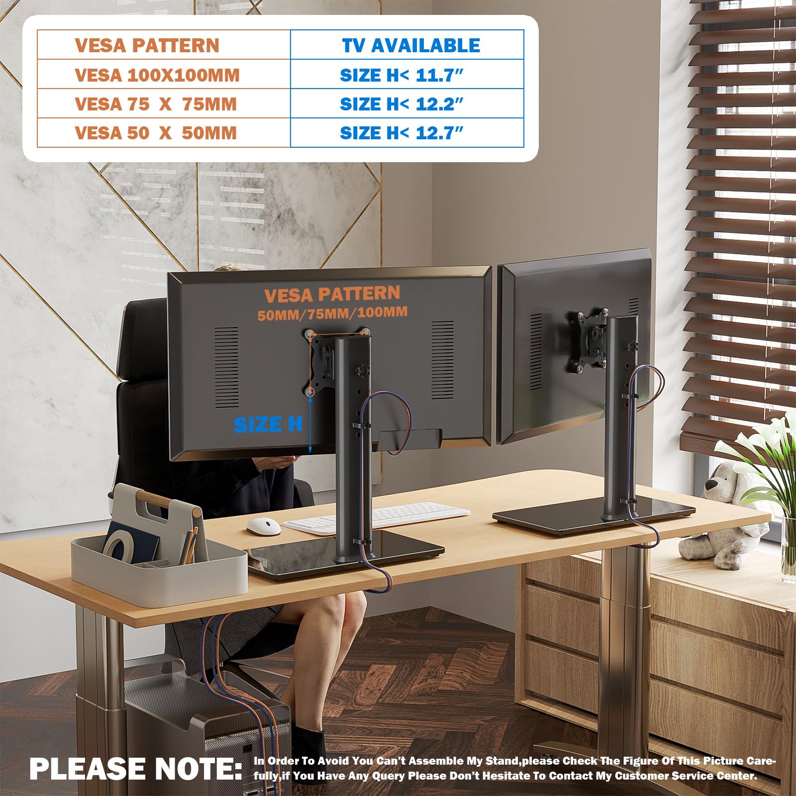 2 Pack Single LCD Computer Monitor Free-Standing Desk Stand Riser for 13 inch to 32 inch Screen with Swivel, Height Adjustable, Rotation, Holds One (1) Screen up to 77Lbs(HT05B-201)