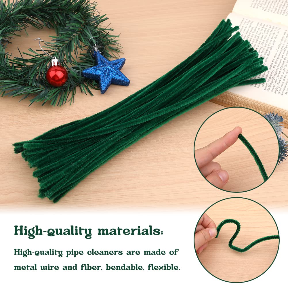 130 PCS Pipe Cleaner Chenille Stem, Green Pipe Cleaner for Crafts Handy Disposable Cleaning Tool - 6mm x 12" for DIY Art Craft Decorations