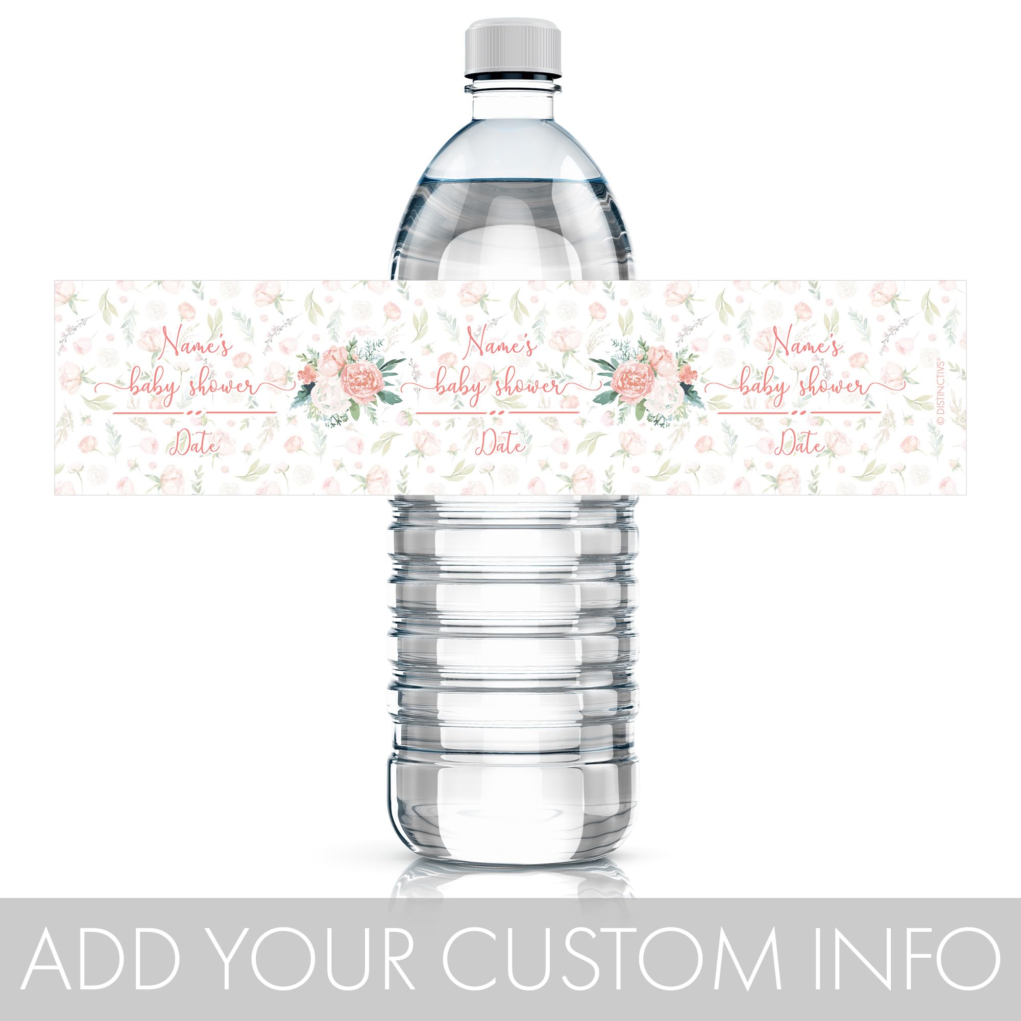 Personalized Pink Floral Baby Shower Water Bottle Labels - 24 Stickers