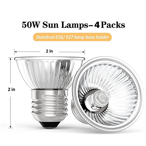 4-Pack 50W UVA+UVB Bulbs | Heat and Light for Reptiles and Amphibian Tanks, Terrariums and Cages | E27 Lamp Works with Various Lamp Fixtures