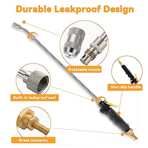 28" Sprayer Wand, Replacement Sprayer Wand, 3/8β & 1/4" Brass Barb, Replacement Wand For Sprayer, Adjustable Stainless Steel Garden Sprayer Wand with Shut-Off Valve, With 2 Hose Clamps & Hose Connects