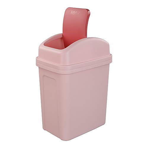 Asking 1.8 Gallon Small Trash Can with Swing-top Lid, Plastic Garbage Bin, Pink