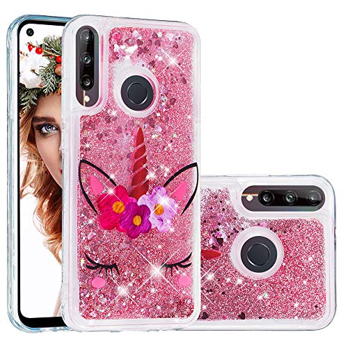 ISADENSER Huawei P40 Lite e Case Huawei Y7P 2020 Case Clear TPU Glitter Stylish With 3D Love Quicksand Shiny Flowing Liquid Litetective Cover Compatible with Huawei P40 Lite e / 7P Sleeping Unicorn XY