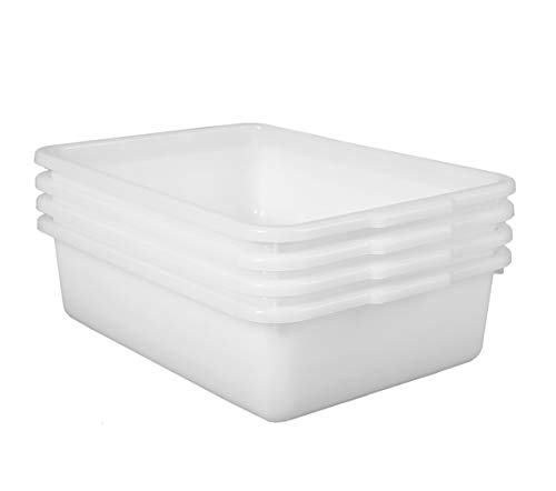 4-Pack Commercial Bus Tubs 8L, White Plastic Bus Box/Tote, Bus Wash Dish Basin Pans