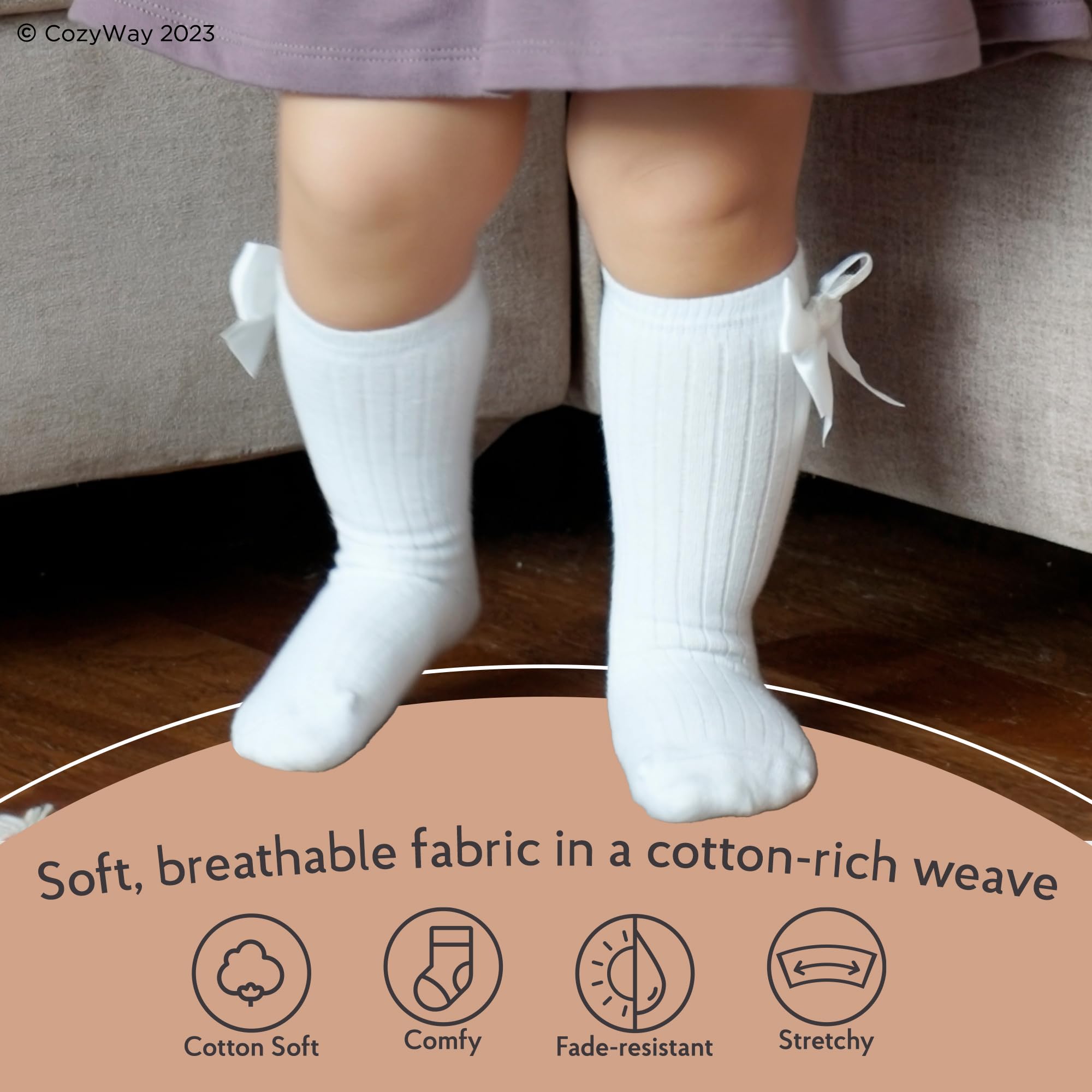 CozyWay Baby Knee High Socks For Baby Girls Infant 0-6 Months 3-3 Pack