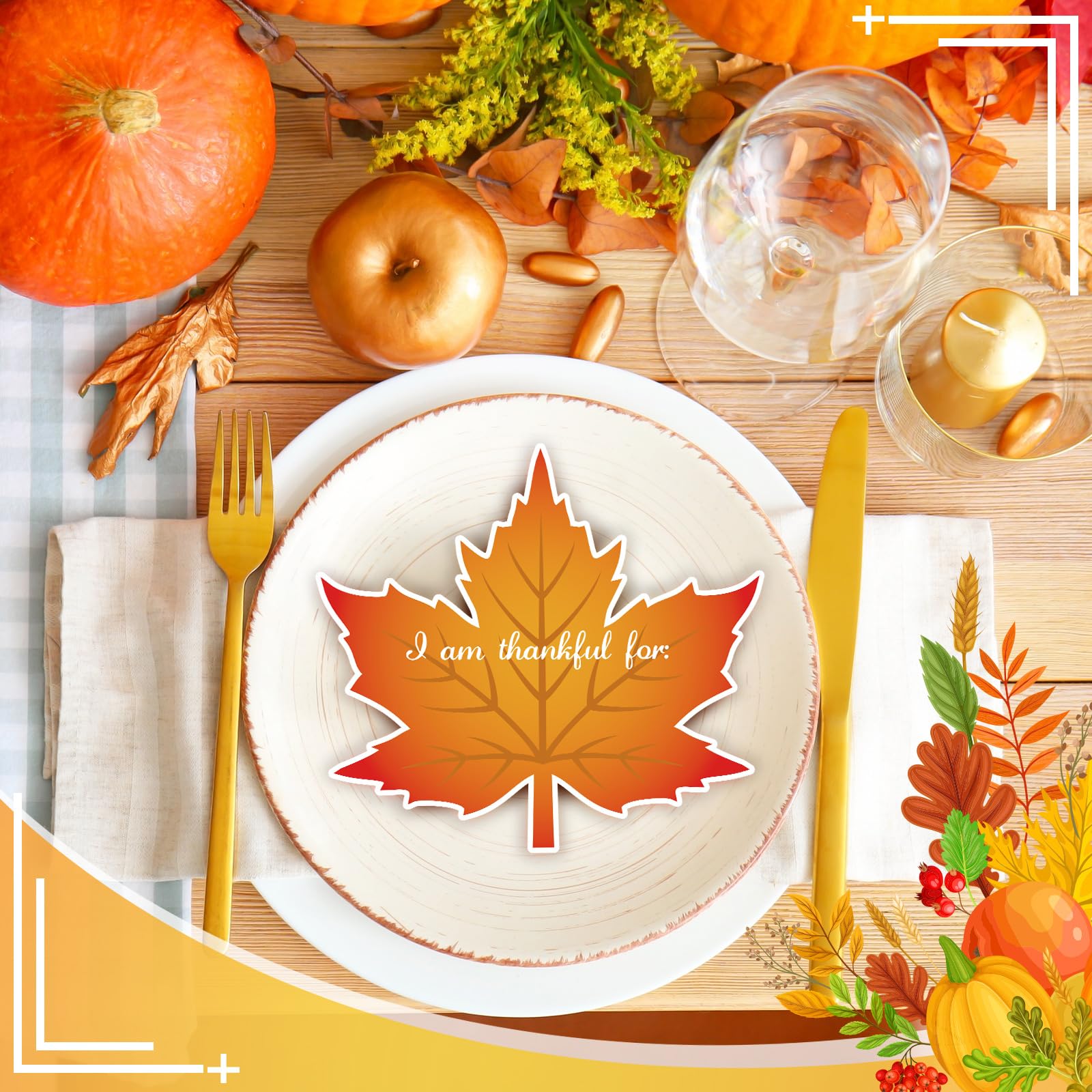 200 Pcs Thanksgiving Plate Decor Thankful Table Place Cards Maple Leaf Turkey Pumpkin Thanksgiving Place Cutouts Thanksgiving Decor for Table Plate Setting Fall Home Party Name Cards Decor