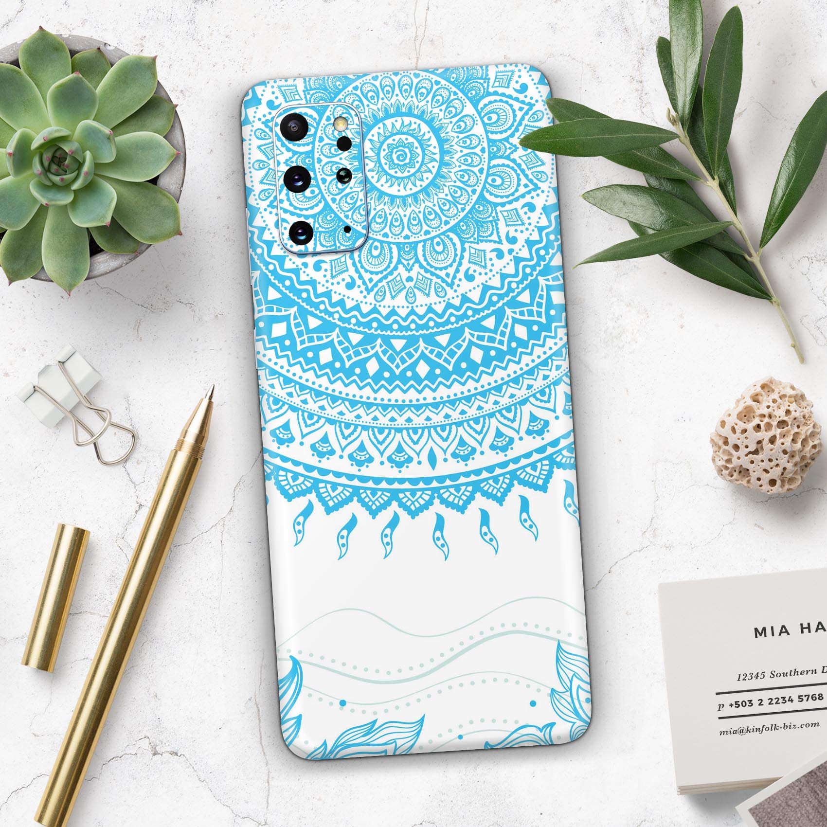 DesignSkinz Bright Blue Circle Mandala v3 Protective Vinyl Decal Wrap Skin Cover Compatible with The Samsung Galaxy S20 (Screen Trim & Back Glass Skin)