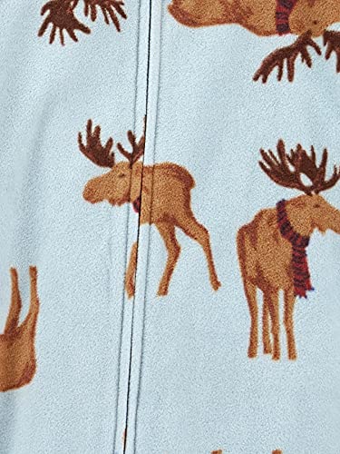 Simple Joys by Carter's Kids' Holiday Loose-fit Flame Resistant Fleece Footed Pajamas, Burgundy Stripe/Light Blue Moose, 18 Months