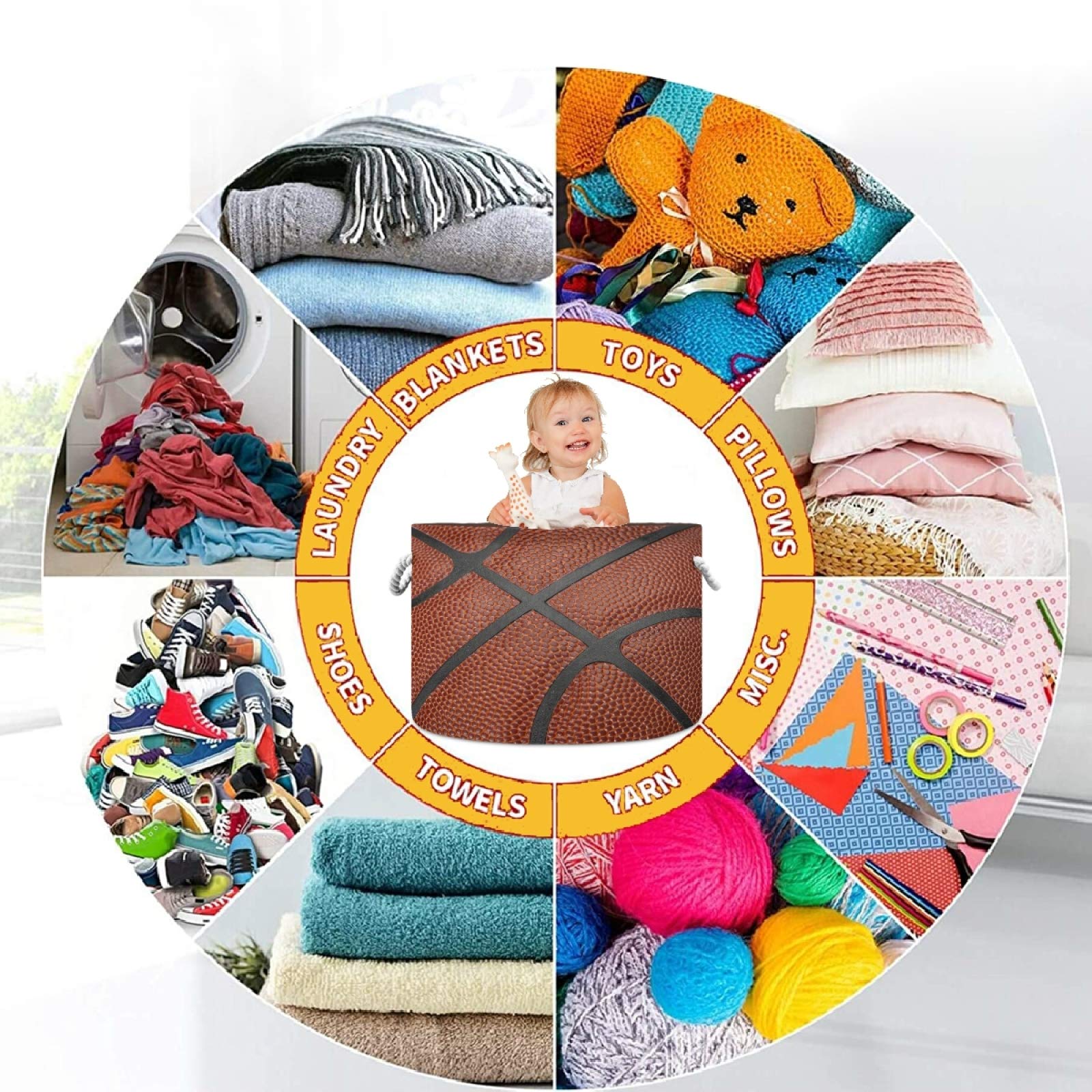 visesunny Storage Basket Basketball Nursery Hamper Canvas Fabric Toy Storage Organizer Bin Storage Box Laundry Basket for Kid Rooms,Playroom,Shelves,Toy Basket