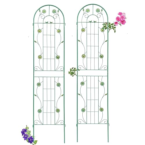 2 Pack Metal Garden Trellis 86.7" H Garden Fence Rustproof Trellis for Climbing Plants Support Roses Flower Outdoor Lawn Green