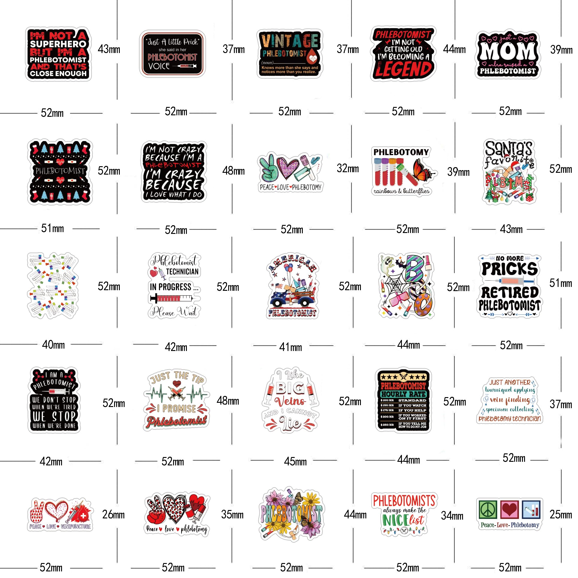 120Pcs Phlebotomy Stickers Pack, Aesthetic Vinyl Waterproof Sticker Decal for Water Bottle,Laptop,Phone,Skateboard,Helmet,Hard Hat Gifts for Kids Teens Adults for Party Supply Decorā¦