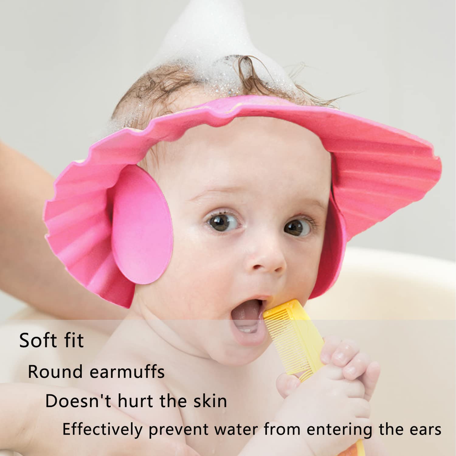NEPAK 6PCS 3 Color Adjustable Bath Shampoo Cap,Baby Shower Cap,Adjustable Children's Sun Hat,Children's Shampoo Shield Hat with Ear Protection,Used for Baby Bath and Shampoo Safety