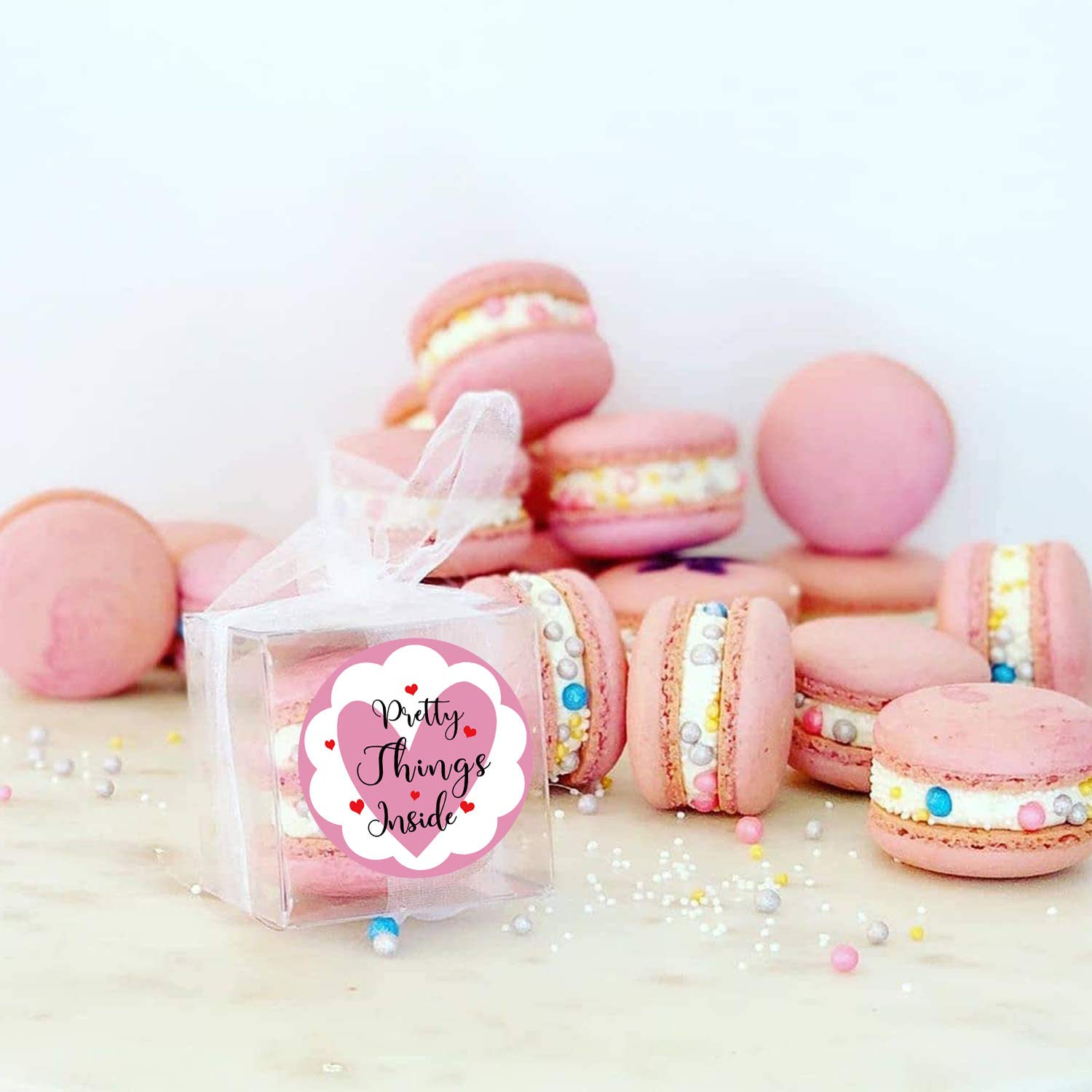 Pretty Things Inside Stickers - Round Heart Thank You Stickers - Thanks for Shopping Small Shop Local Handmade Waterproof Blue Love Labels- 2 Inch (504 pcs) (Pink)